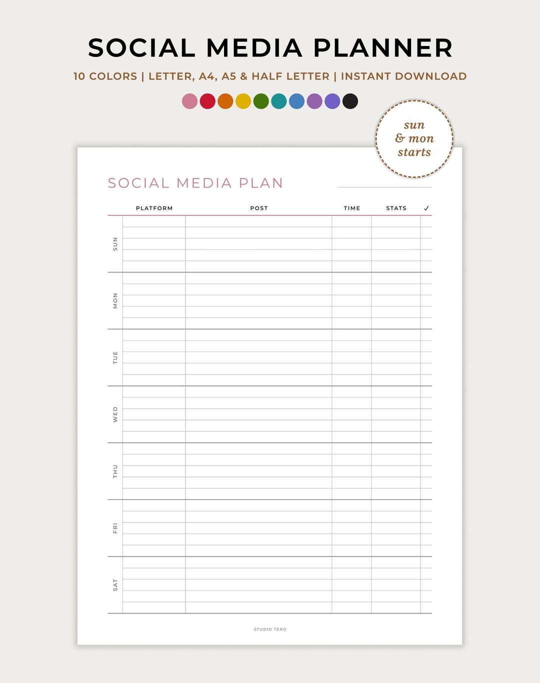 Social Media Planner, Printable, Instagram Post Tracker, Minimal ...