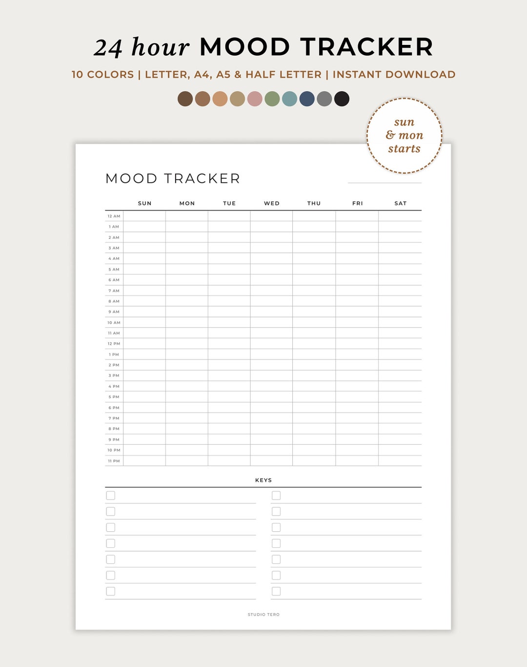 24 Hour Mood Tracker, Printable, Daily Mood Journal, Emotion Tracker ...