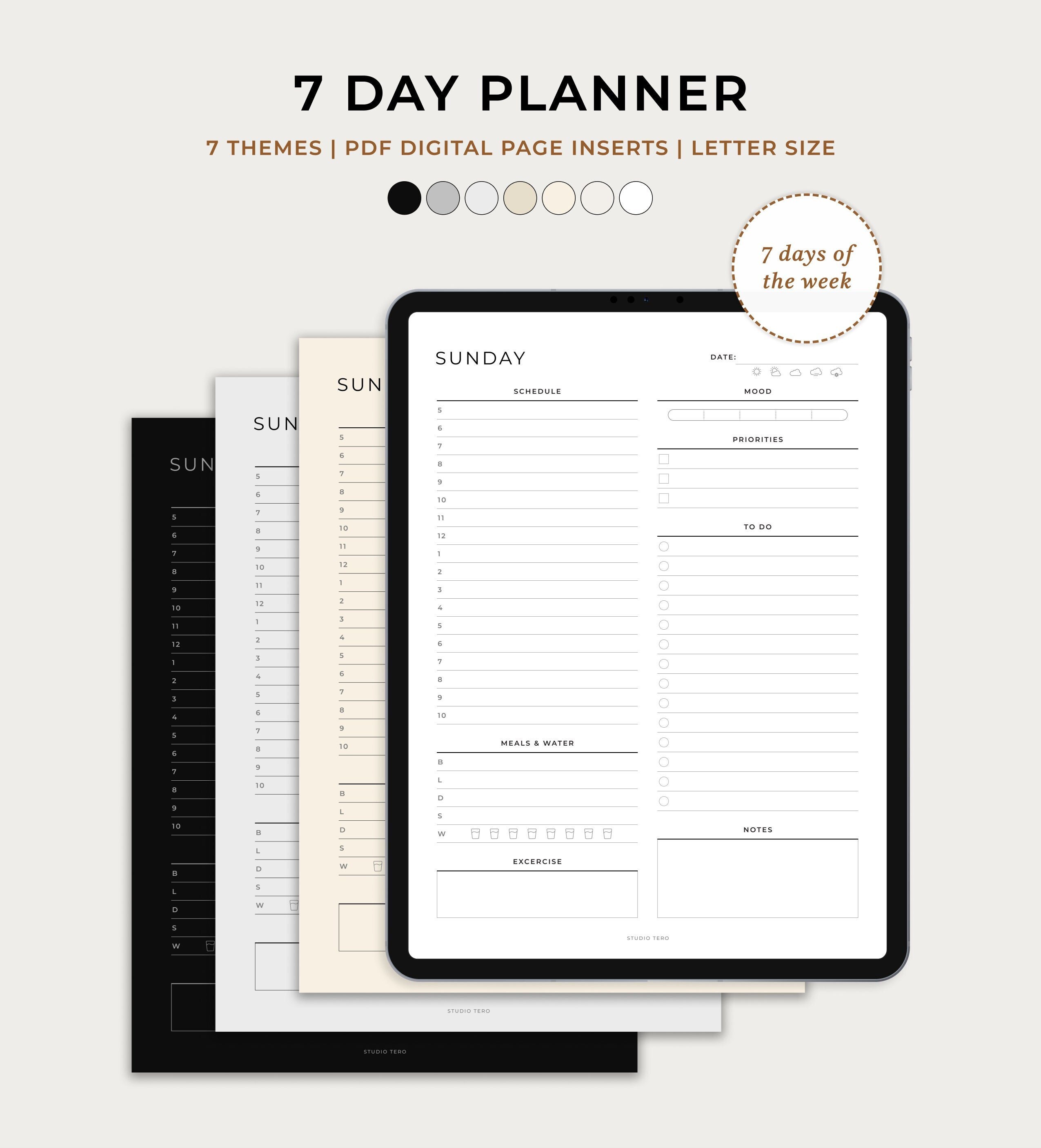 7 Day Planner, Daily Printable 8.5x11 Planner Daily Grind Planner ...