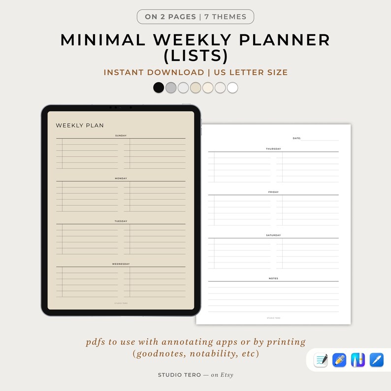 Minimal Weekly Planner Lists, Weekly H Declutter Plan Tasks Boxes ...