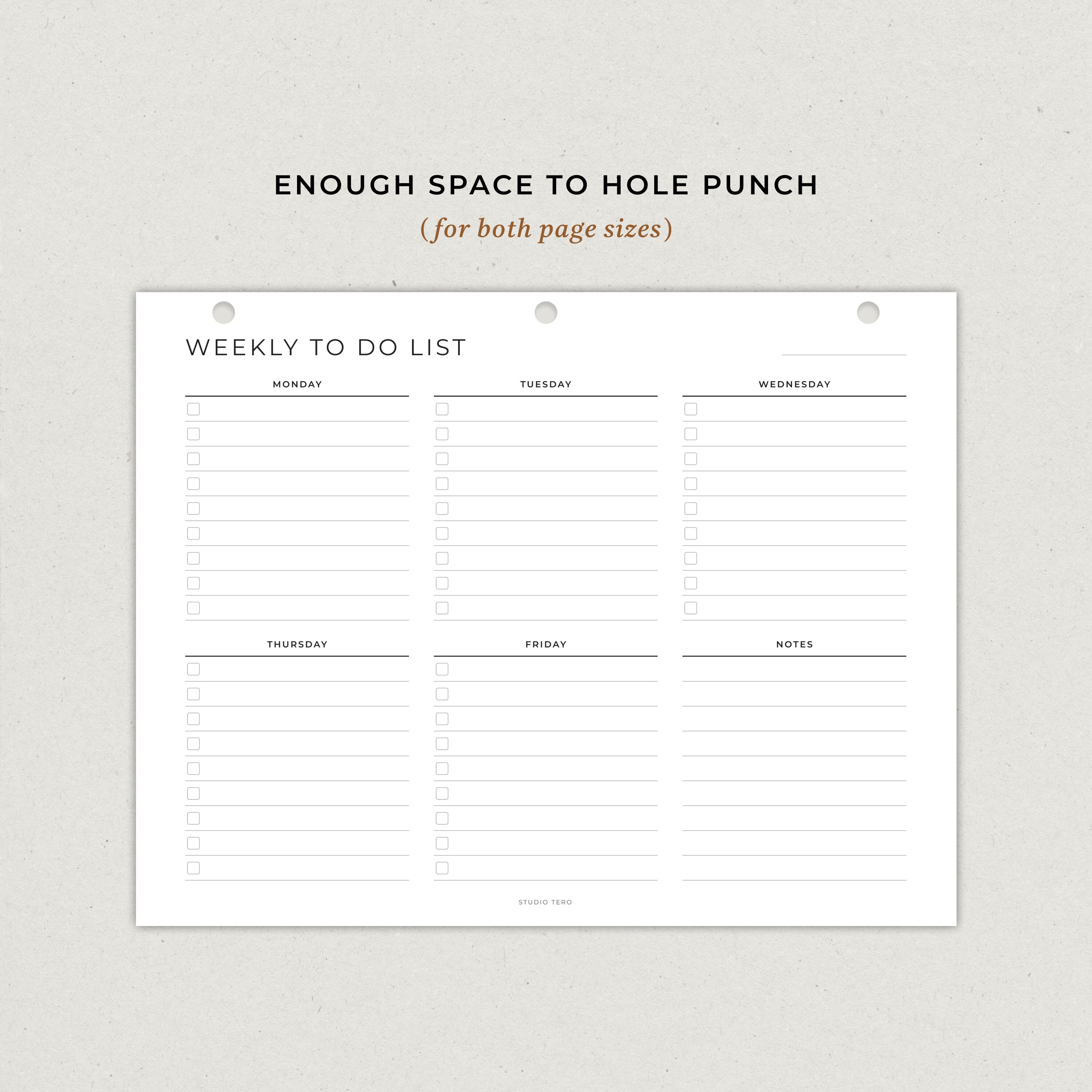 5 Day Week Task List, Printable, Weekly Planner Template, Student ...