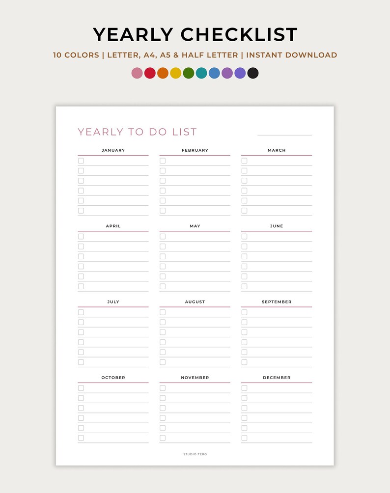 Yearly to Do List, Yearly Tasks, Yearly Planner, Annual Planner ...