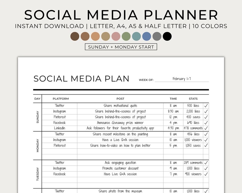 Social Media Planner, Printable, Instagram Post Tracker, Minimal ...