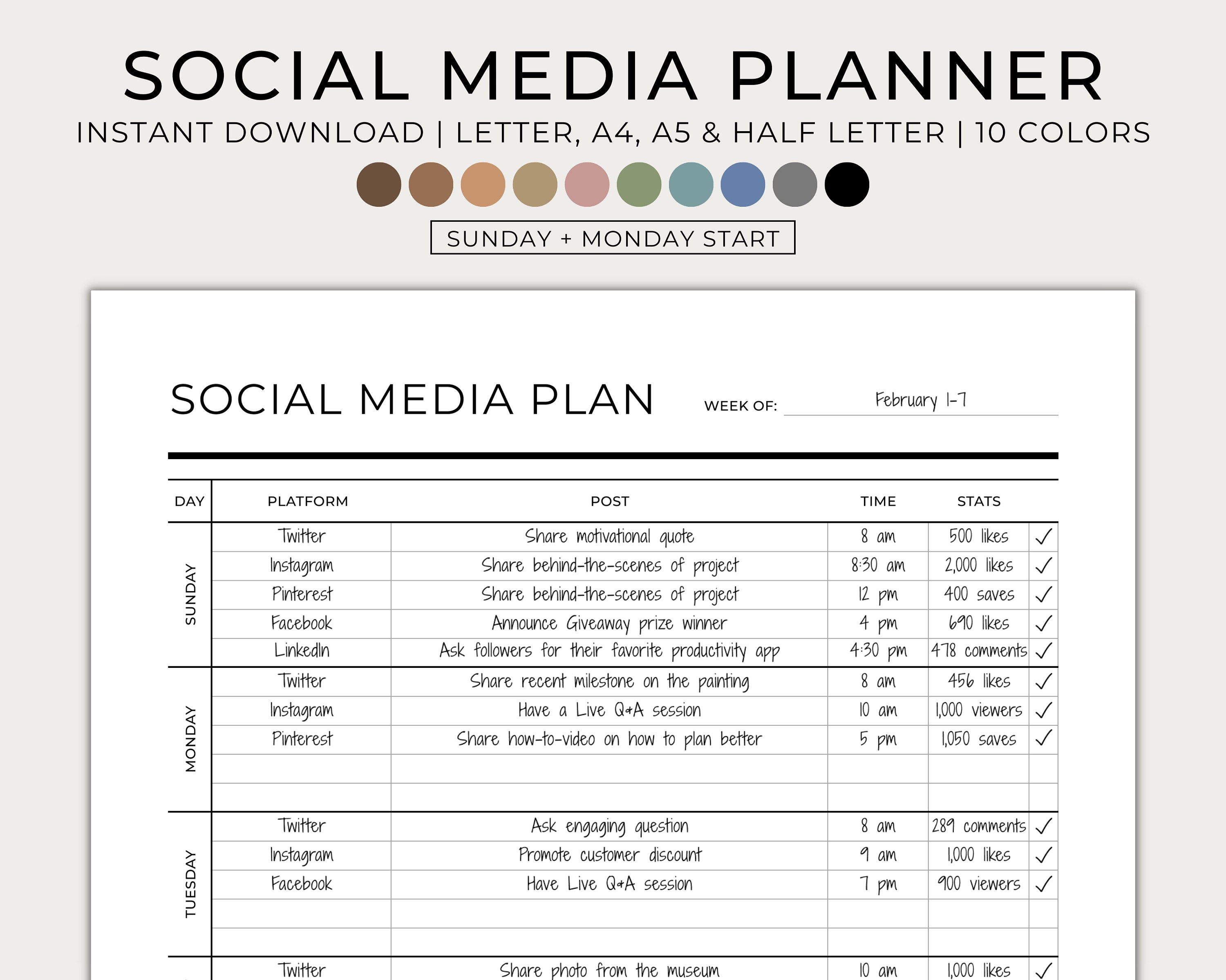 Social Media Planner, Printable, Instagram Post Tracker, Minimal ...