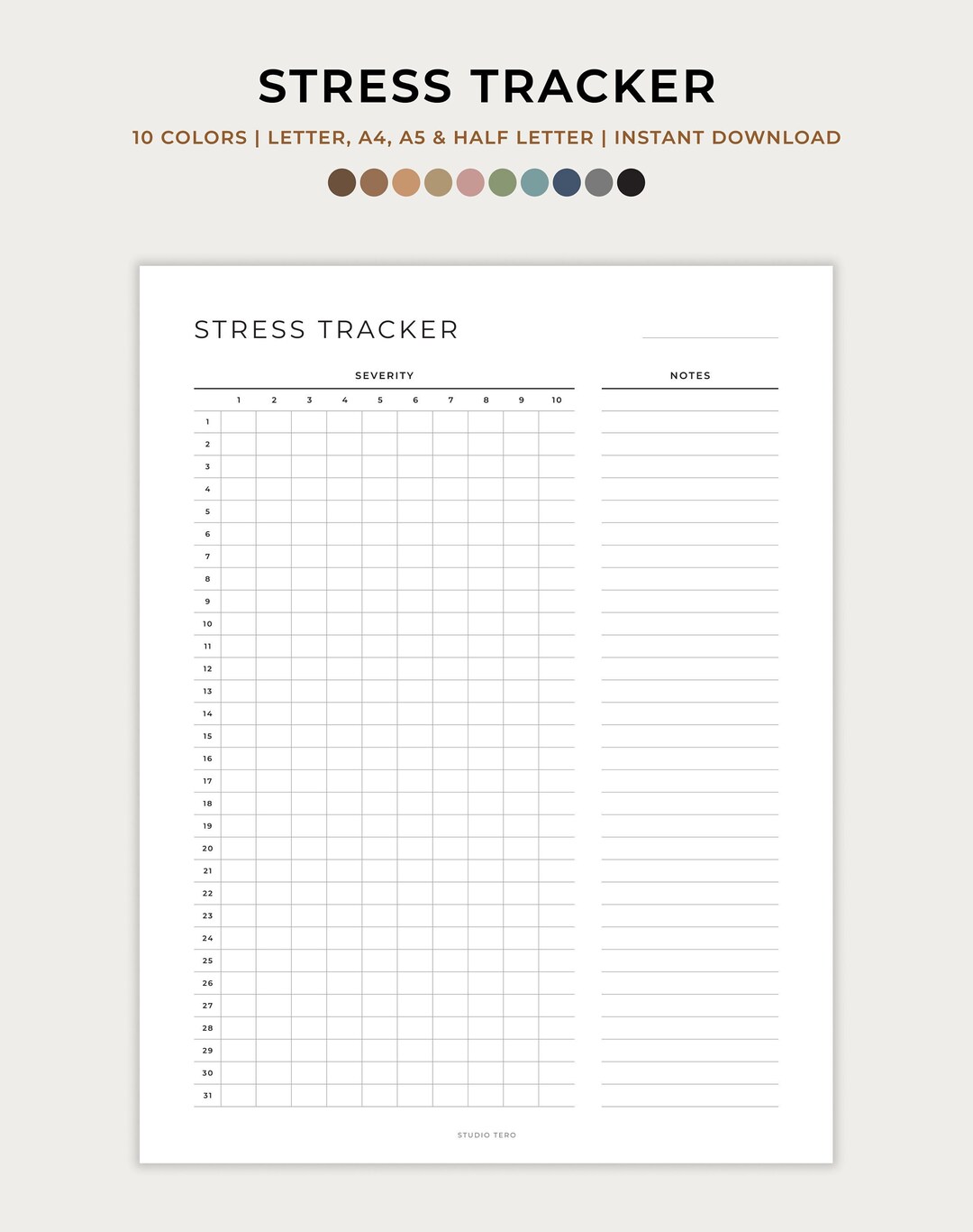 Stress Tracker, Printable Template, Track Daily Stress Levels, Stress ...