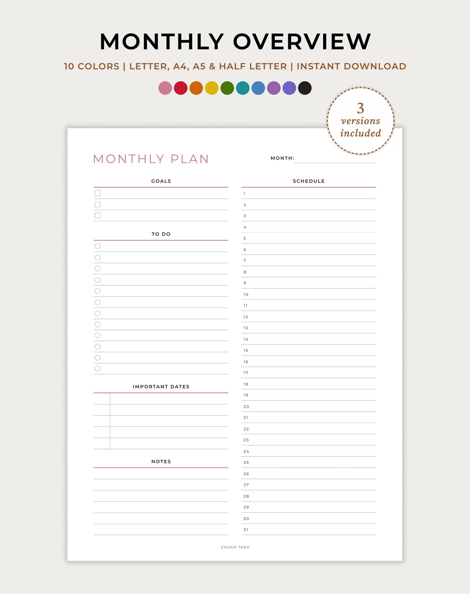 Monthly Overview, Declutter Plan Success Gtd Planner Task Manager ...