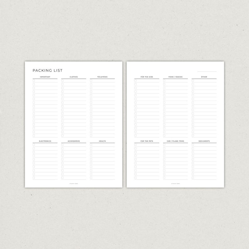 Travel Packing Checklist Printable, Travel Documents, Electronics ...