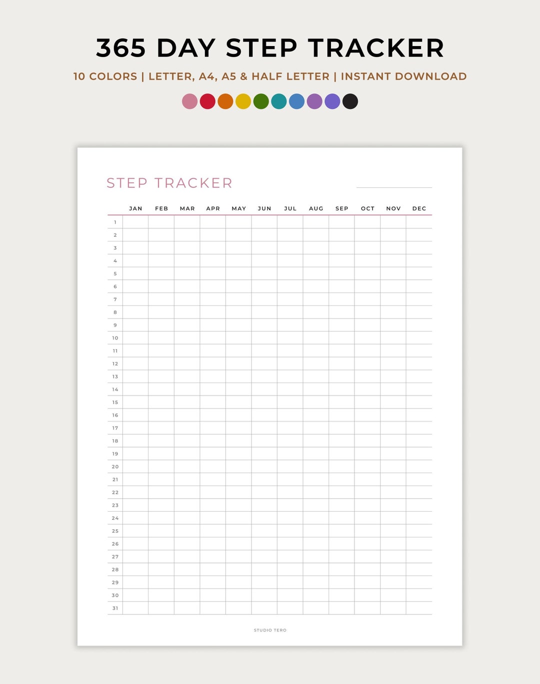 365 Day Step Tracker, Daily Step Record, Yearly Walking Log, Exercise ...