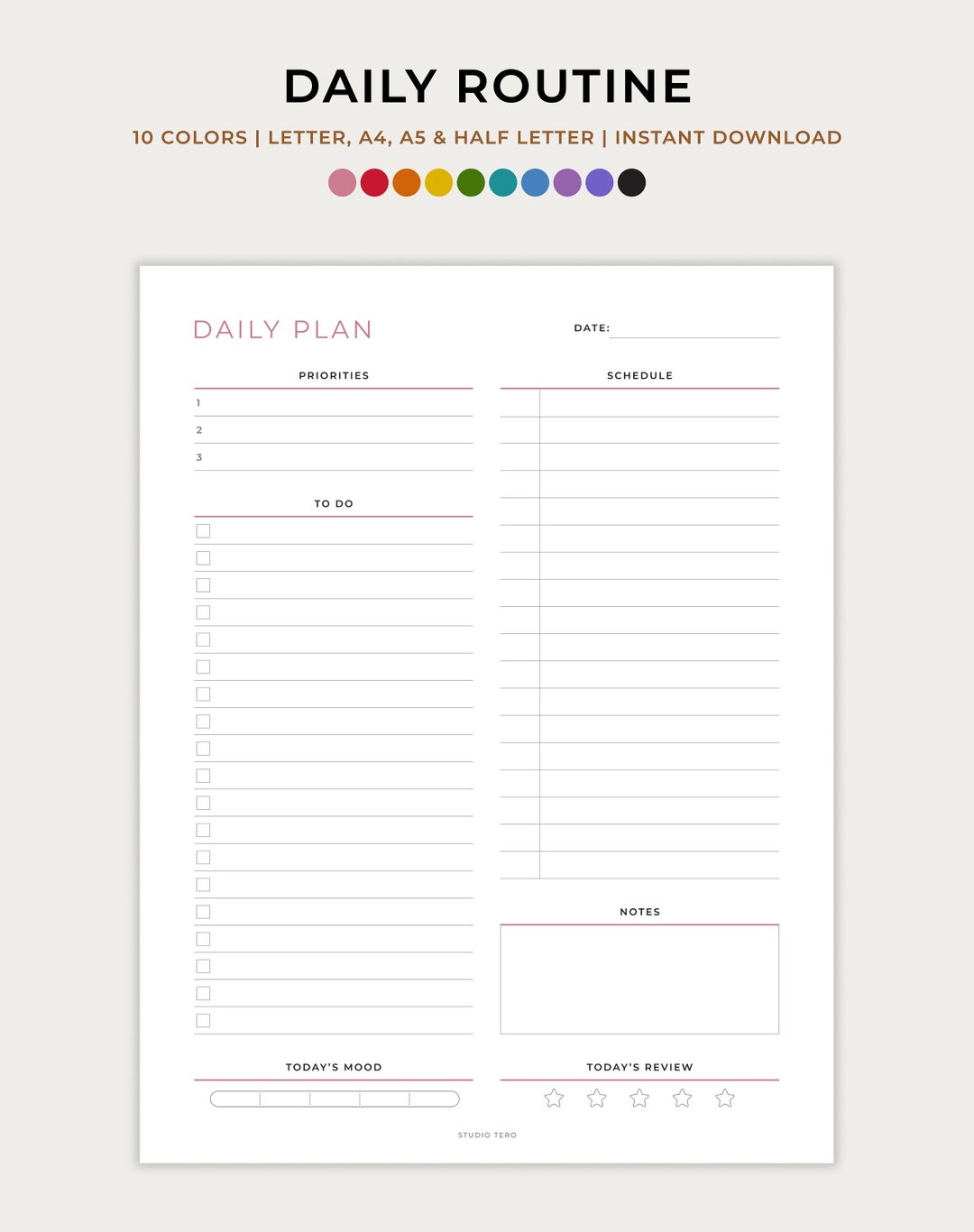Daily Routine, Daily Printable 8.5x11 Planner Daily Grind Planner ...