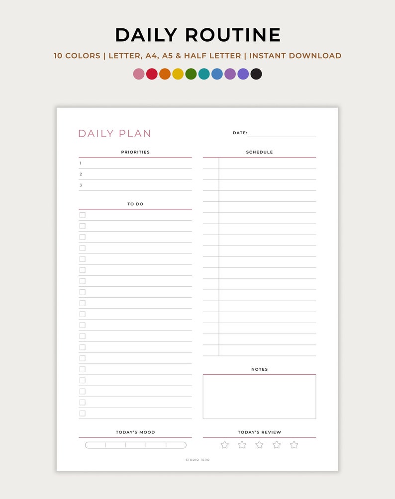 Daily Routine, Daily Printable 8.5x11 Planner Daily Grind Planner ...