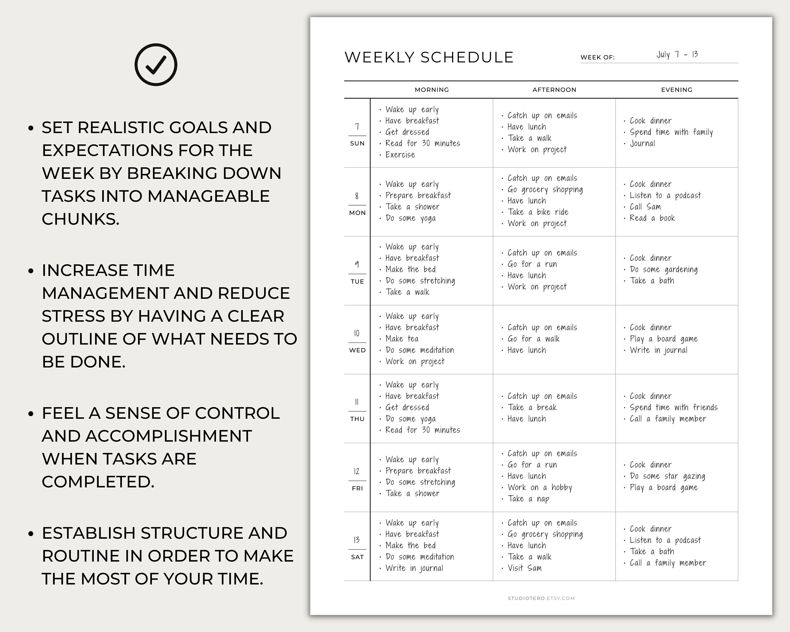 Weekly Schedule, Printable, Minimal, Weekly Agenda, Weekly Organizer ...
