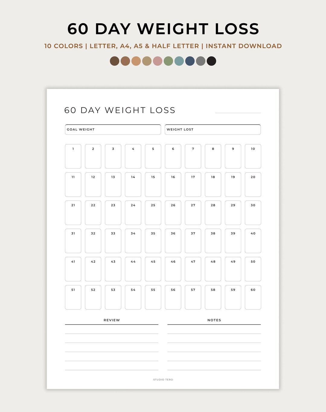 60 Day Weight Loss Tracker Printable, Weight Loss Challenge, Weight ...