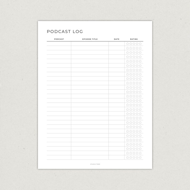 Podcast Log, Podcast Tracker, Digital Podcast Listening List, Podcast ...