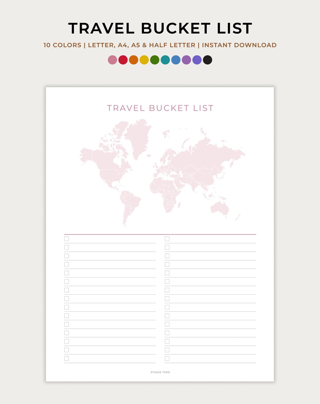 Travel Bucket List Printable, Wanderlust List, Travel to Do List, Dream ...