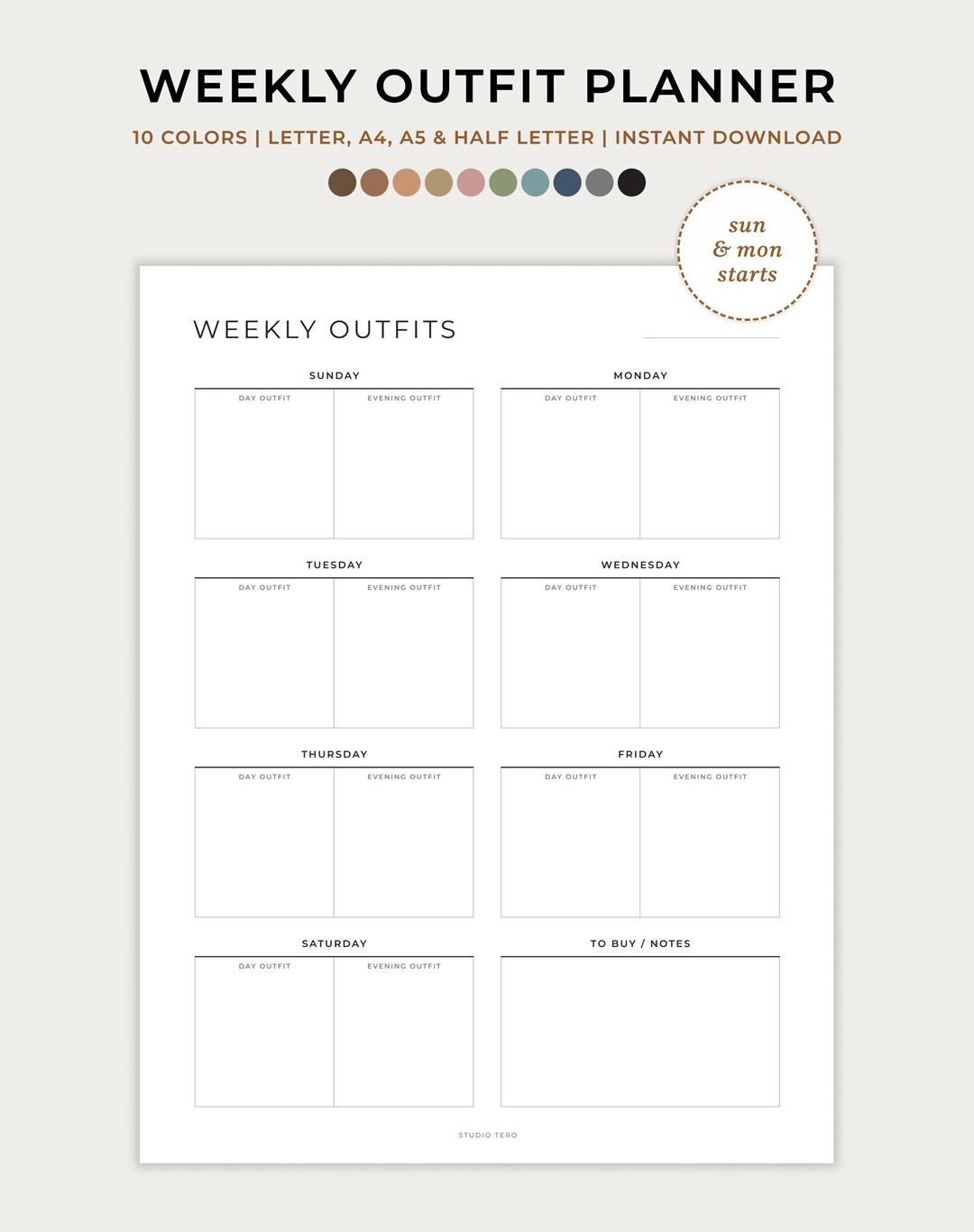 Weekly Outfit Planner Printable Template, Daily Outfit Planner for ...