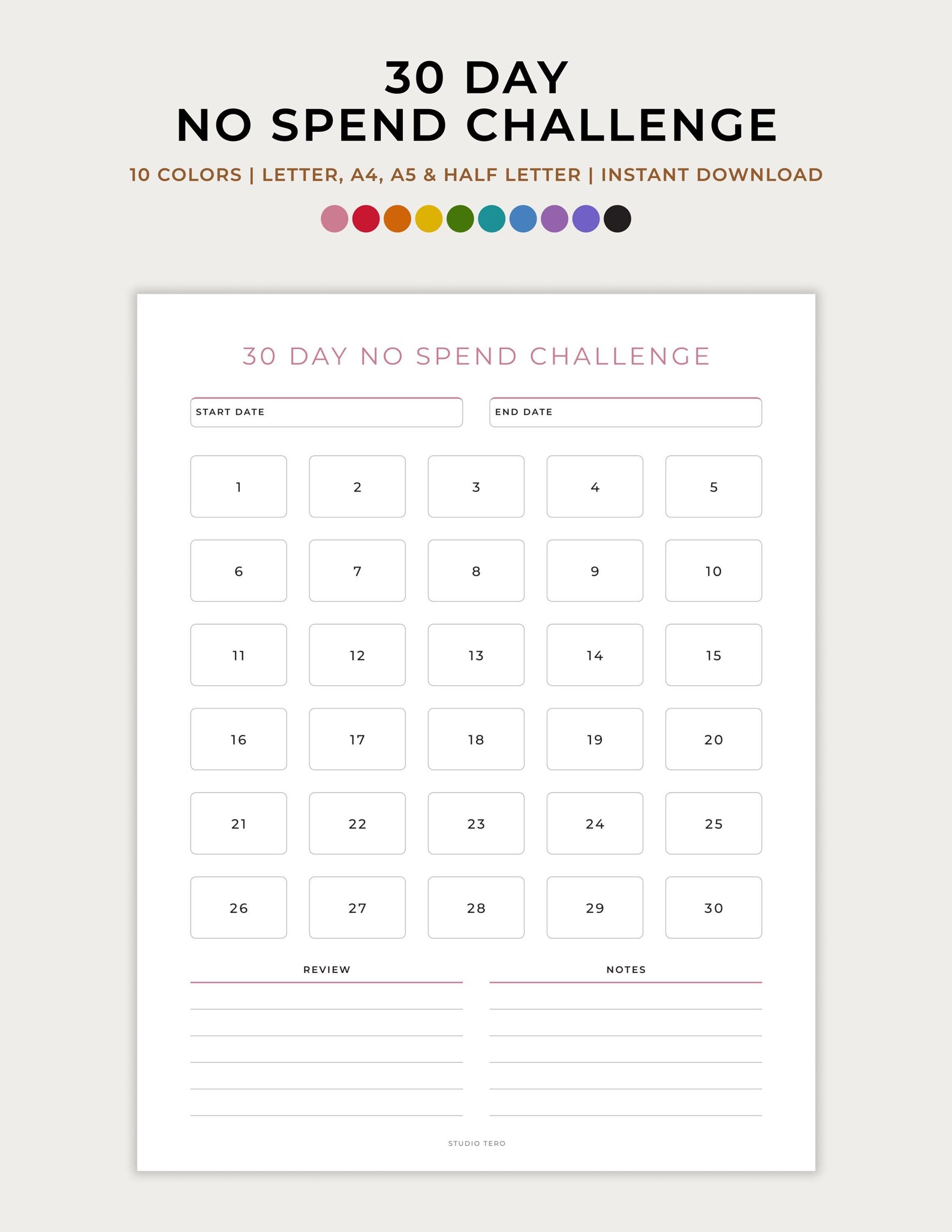 30 Day No Spending Challenge, Money Saving Challenge, Savings Tracker ...
