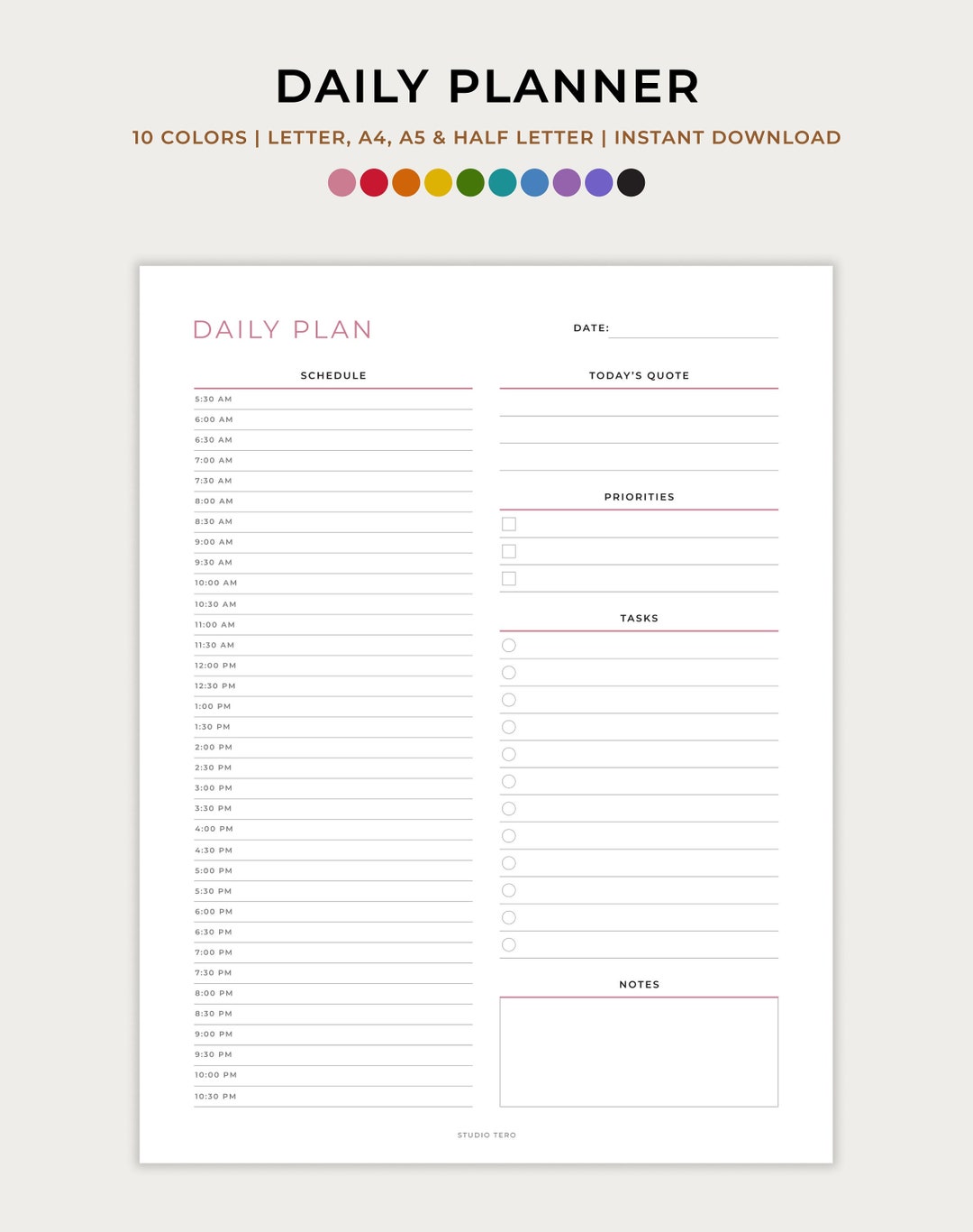 Daily Planner, Daily Printable 8.5x11 Planner Daily Grind Planner ...