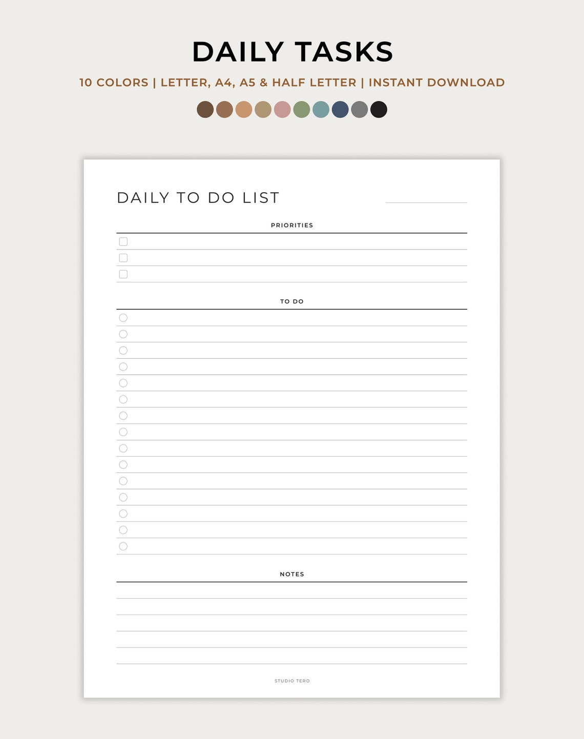 Daily Tasks, Printable Daily to Do List Template, Minimalist Daily ...