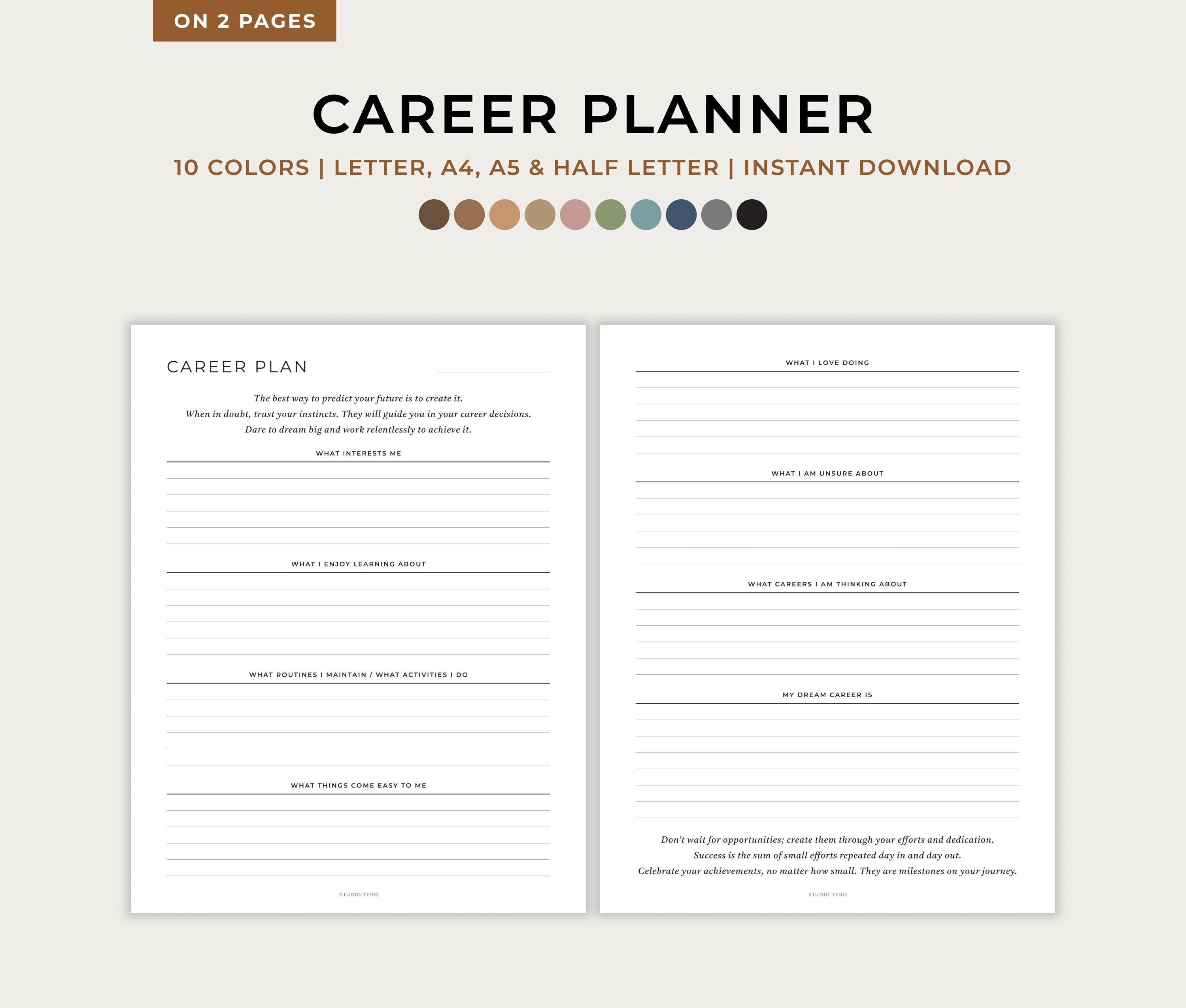 Career Planner, Career Goals Planner, Brainstorming Journal, Future ...