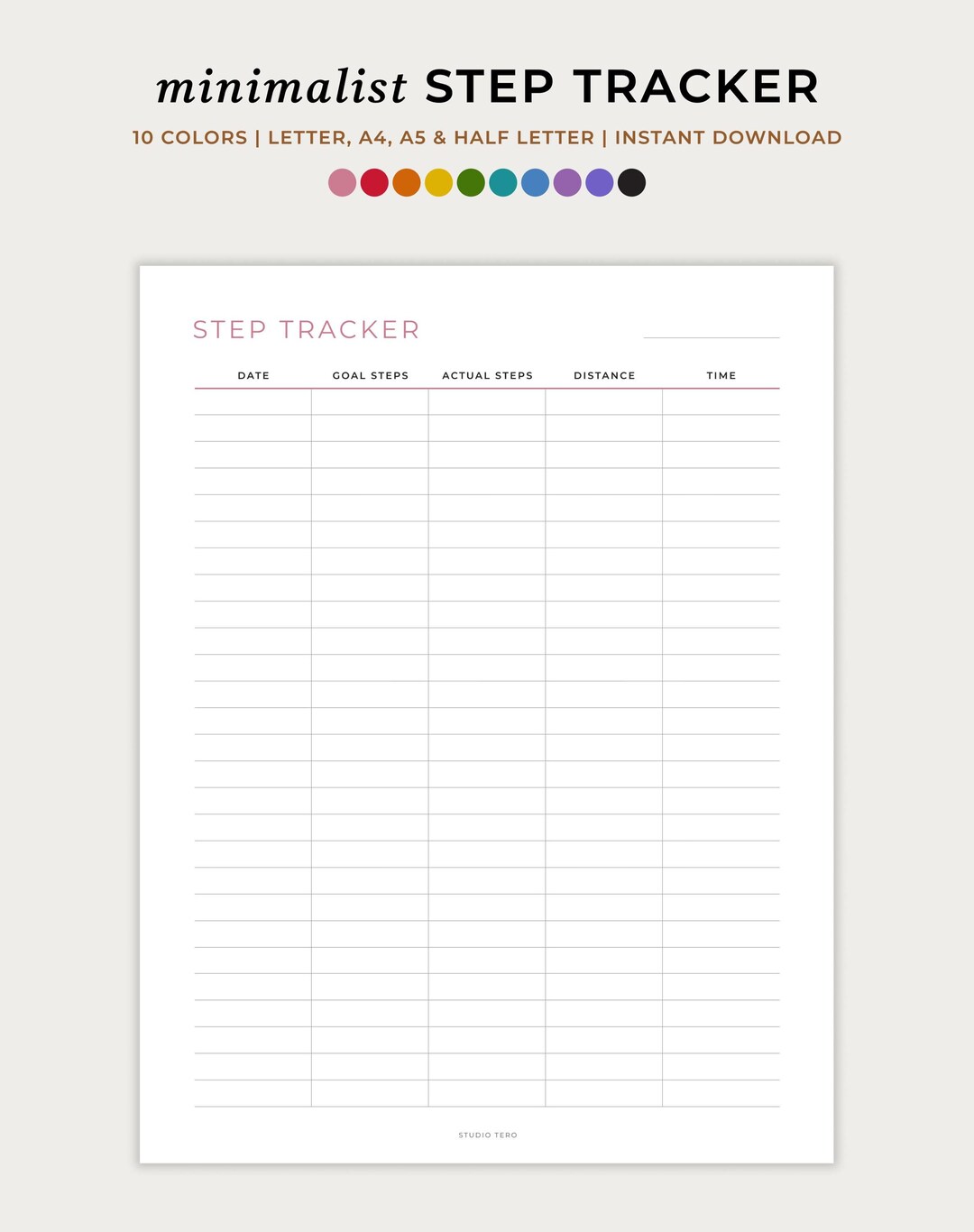 Minimalist Step Tracker, Printable Step Log, Walking Journal, Exercise ...