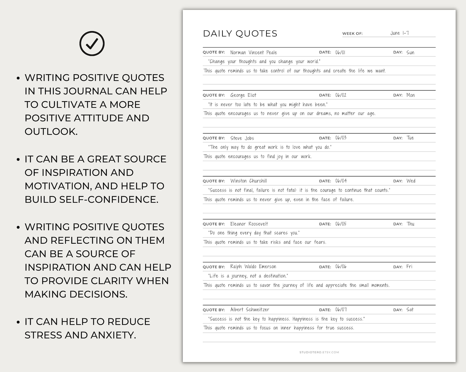 Daily Quotes Journal, Printable, Minimal, Quotes Diary, Daily Positive ...