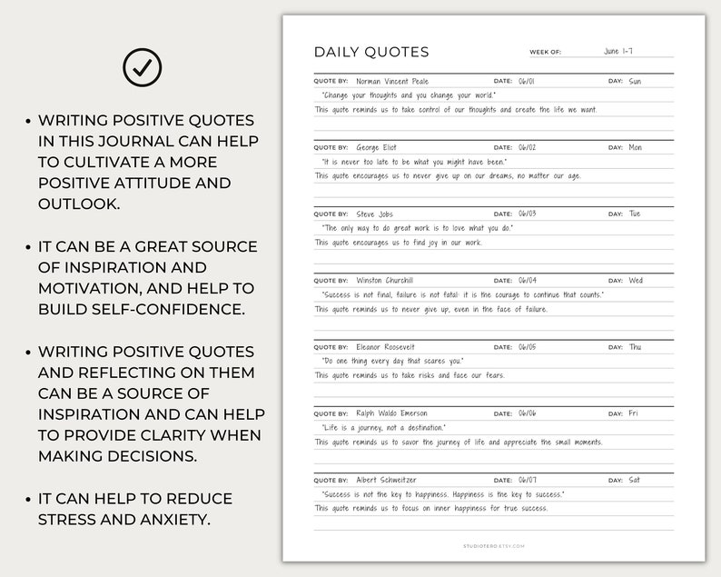Daily Quotes Journal, Printable, Minimal, Quotes Diary, Daily Positive ...