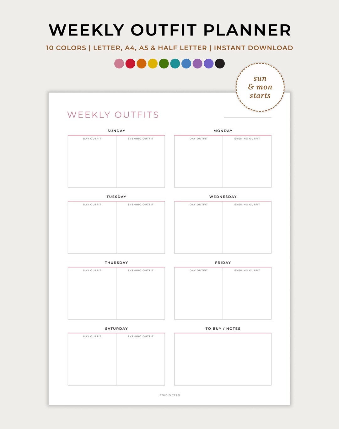 Weekly Outfit Planner Printable Template, Daily Outfit Planner for ...