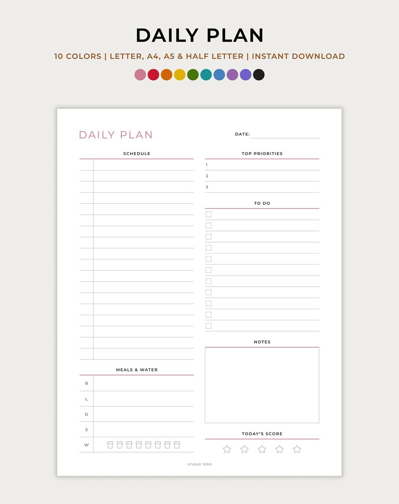 Daily Plan, Daily Printable 8.5x11 Planner Daily Grind Planner Inserts ...