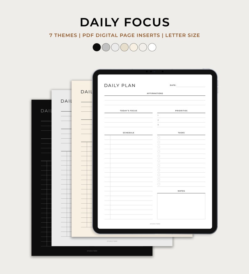 Daily Focus, Daily Printable 8.5x11 Planner Daily Grind Planner Inserts ...