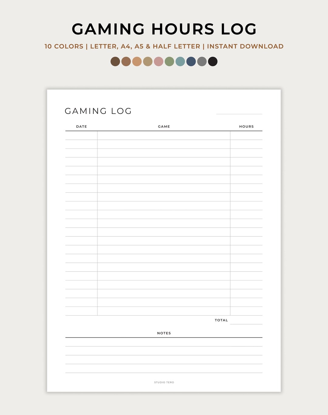 Gaming Hours Log, Gaming Log, Video Game Tracker, Video Game Hours Log ...