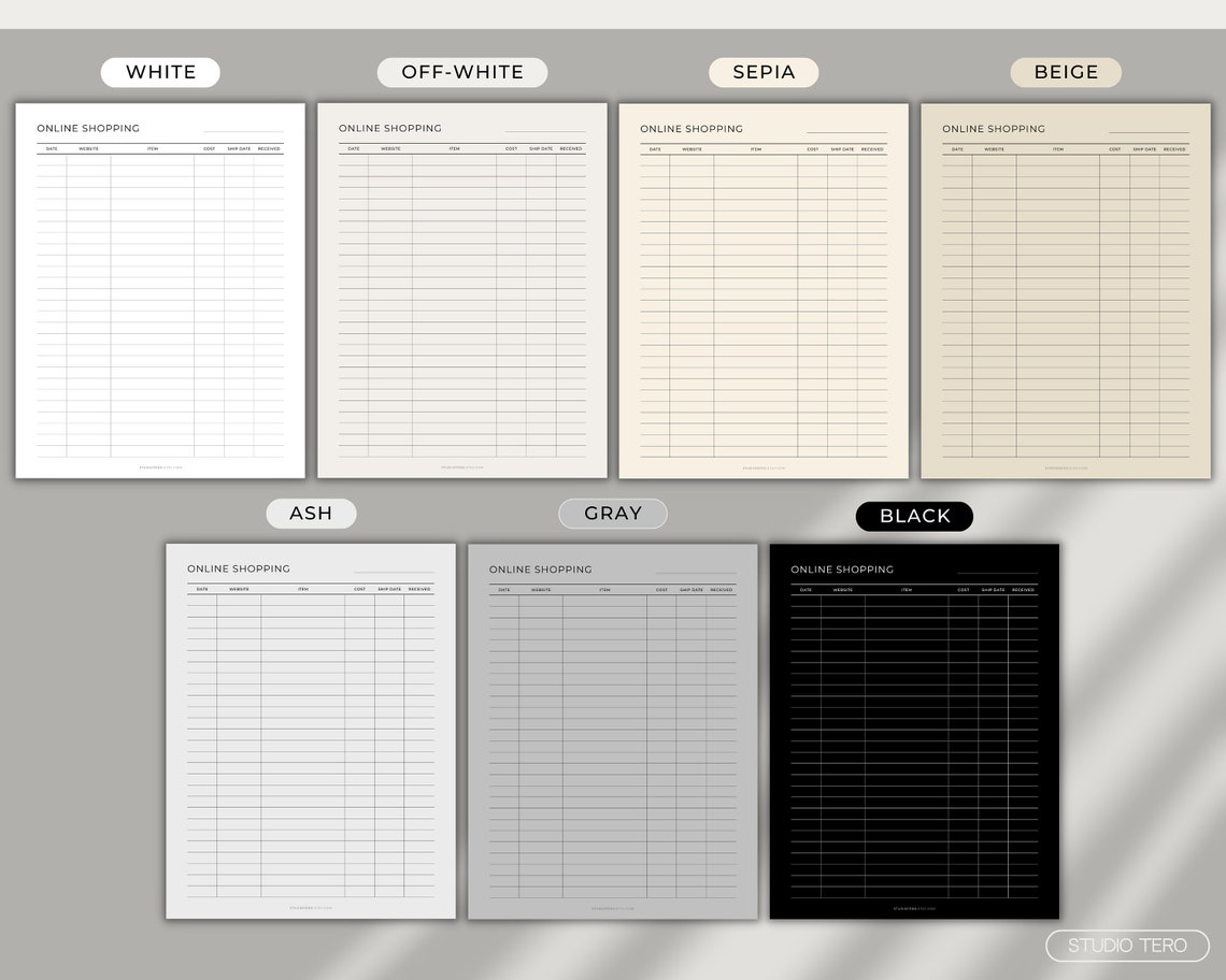 Online Shopping Tracker, Printable, Minimal, Shopping Planner, Expenses ...