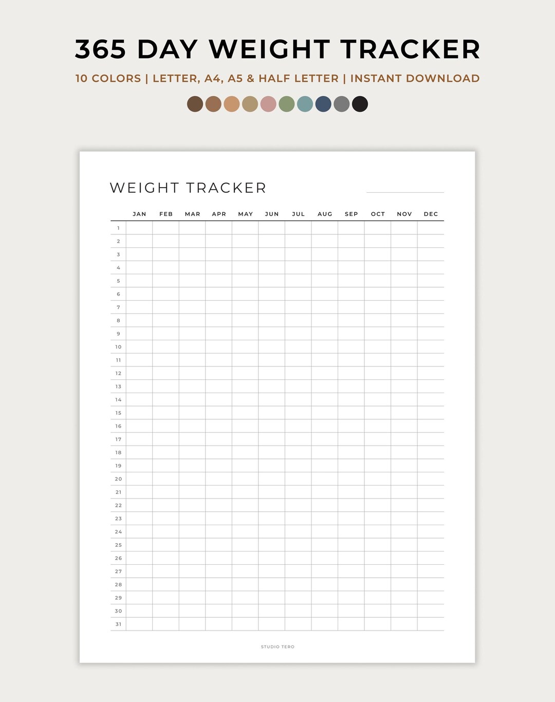 365 Day Weight Tracker, Daily Weight Journal, Weight Loss Tracker ...