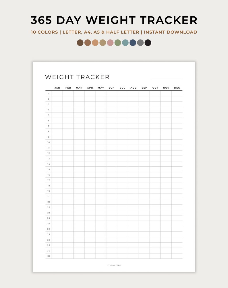 365 Day Weight Tracker, Daily Weight Journal, Weight Loss Tracker ...