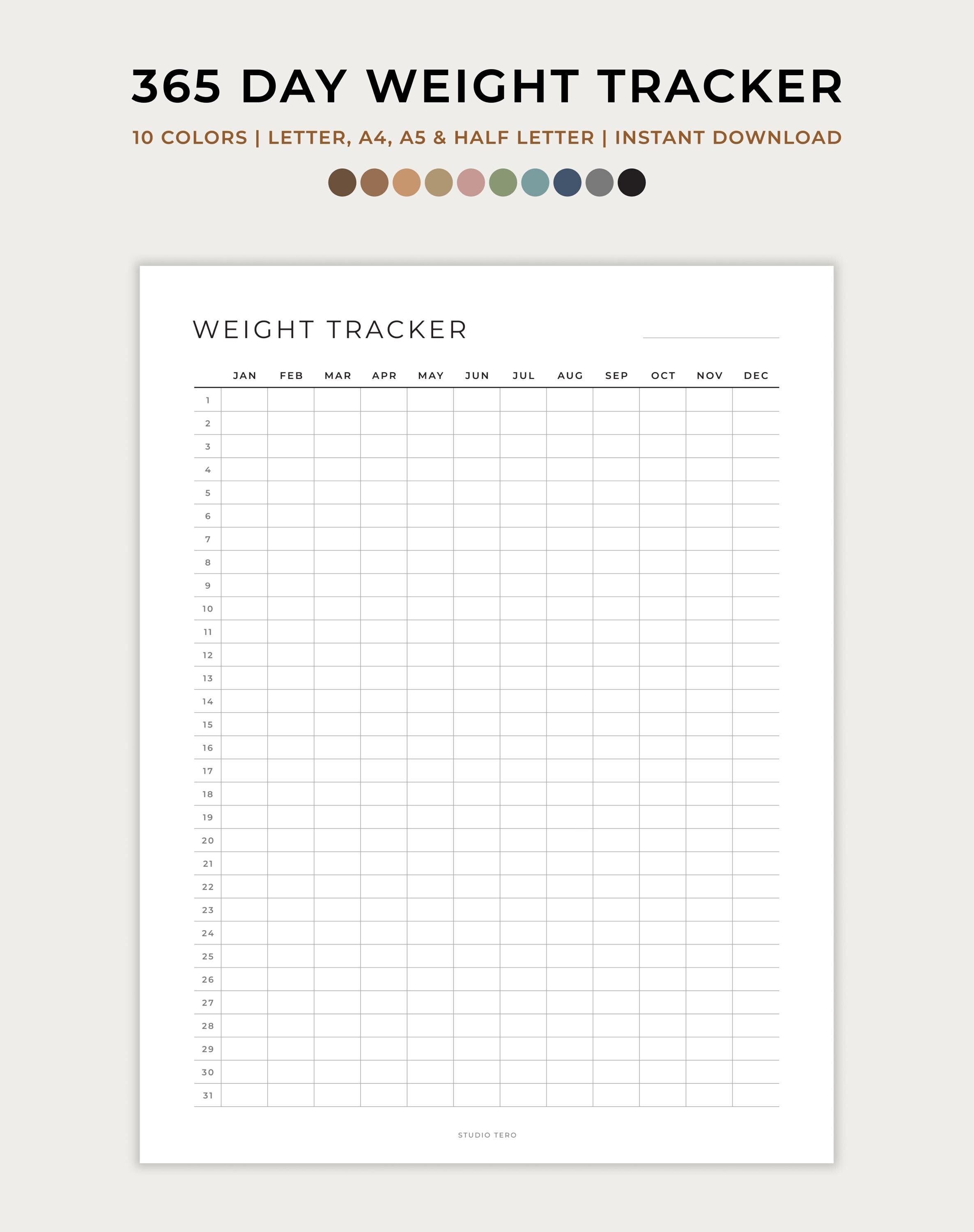 365 Day Weight Tracker, Daily Weight Journal, Weight Loss Tracker ...