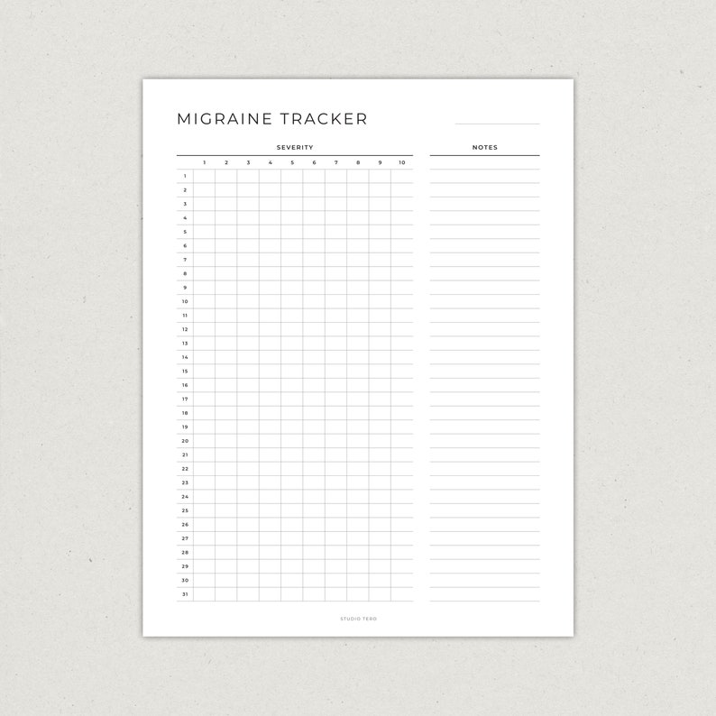 Migraine Tracker, Printable Template, Headache Pain Tracker, Migraine ...