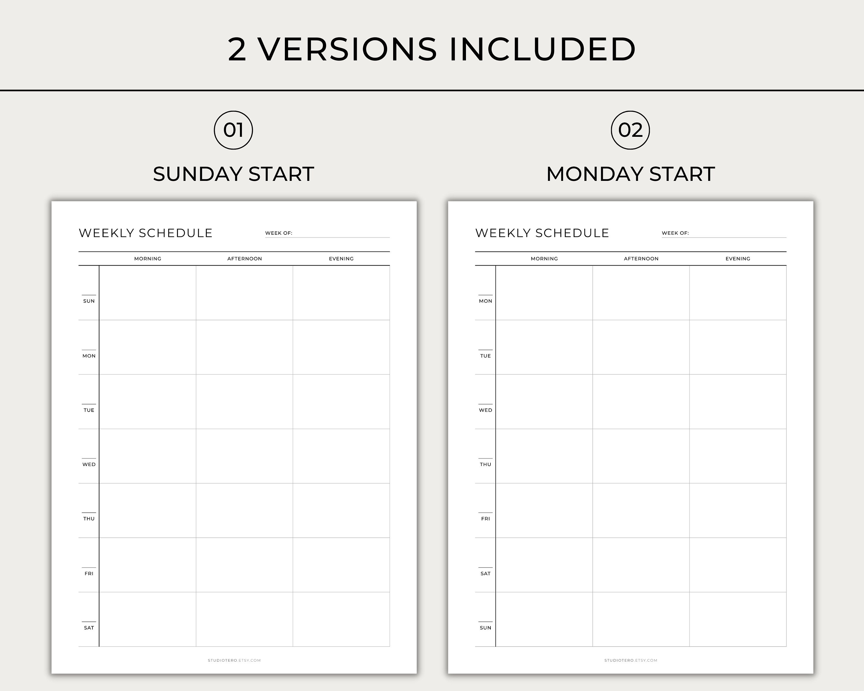 Weekly Schedule, Printable, Minimal, Weekly Agenda, Weekly Organizer ...