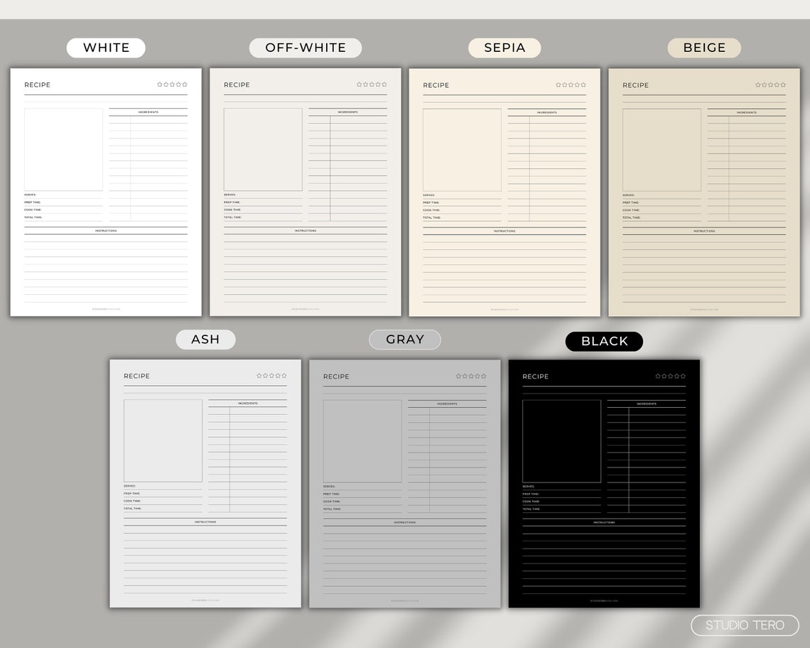 Recipe Sheet, Printable, Minimal, Cooking Planner, Recipe Planner, Food ...