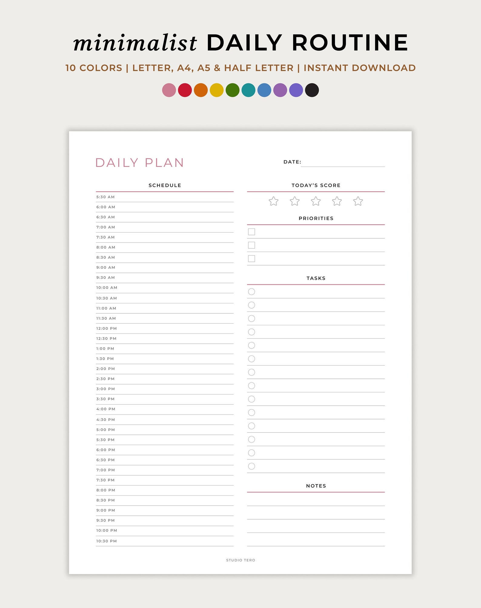 Minimalist Daily Routine, Daily Printable 8.5x11 Planner Daily Grind ...