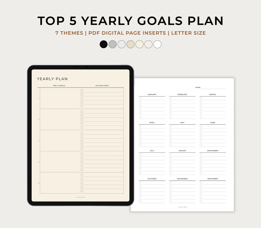 Top 5 Yearly Goals Plan, Undated Declutter Plan Manifestation Gtd ...