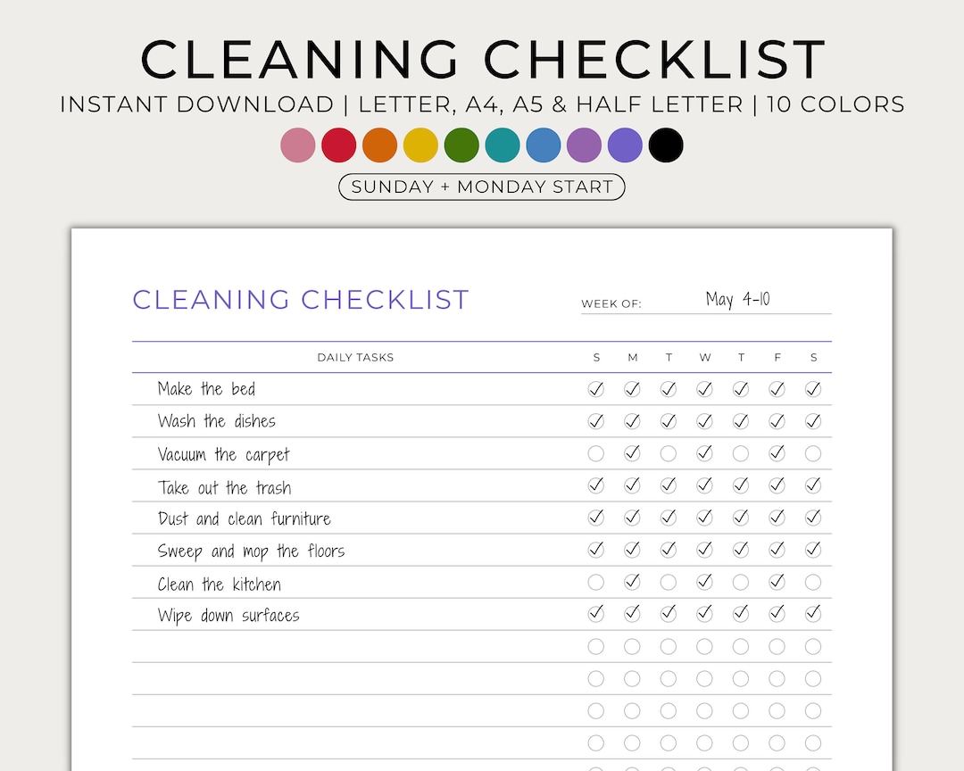Cleaning Checklist Printable Minimal Cleaning Planner - Etsy UK
