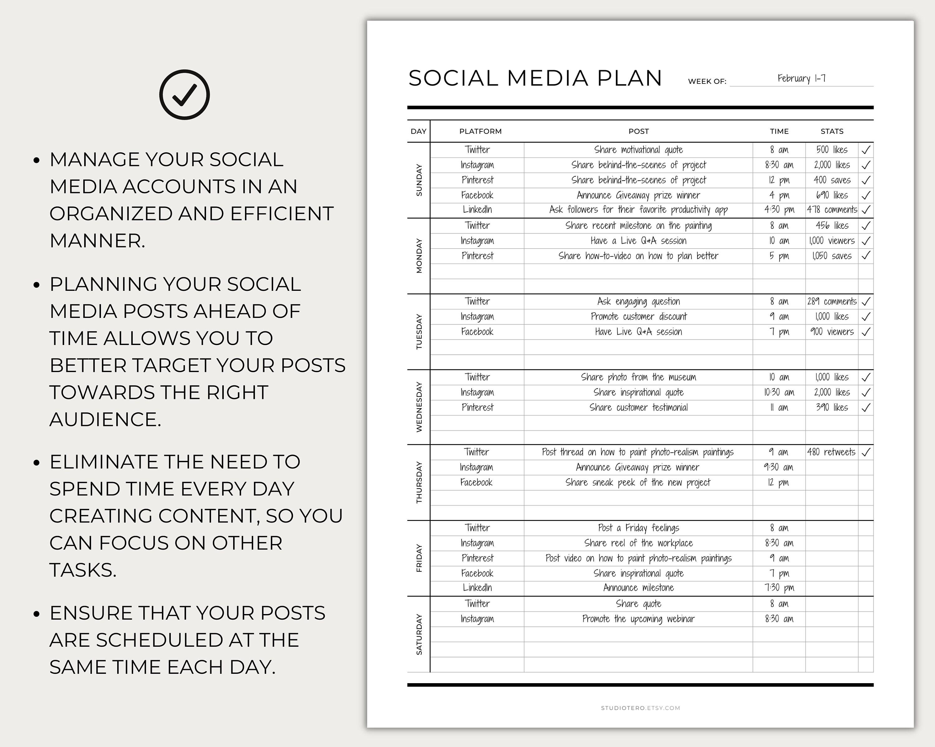 Social Media Planner, Printable, Instagram Post Tracker, Minimal ...