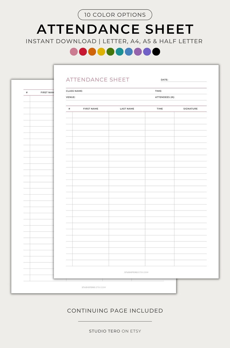 Attendance Sheet, Printable, Minimal, Business Class Attendance Sheet ...
