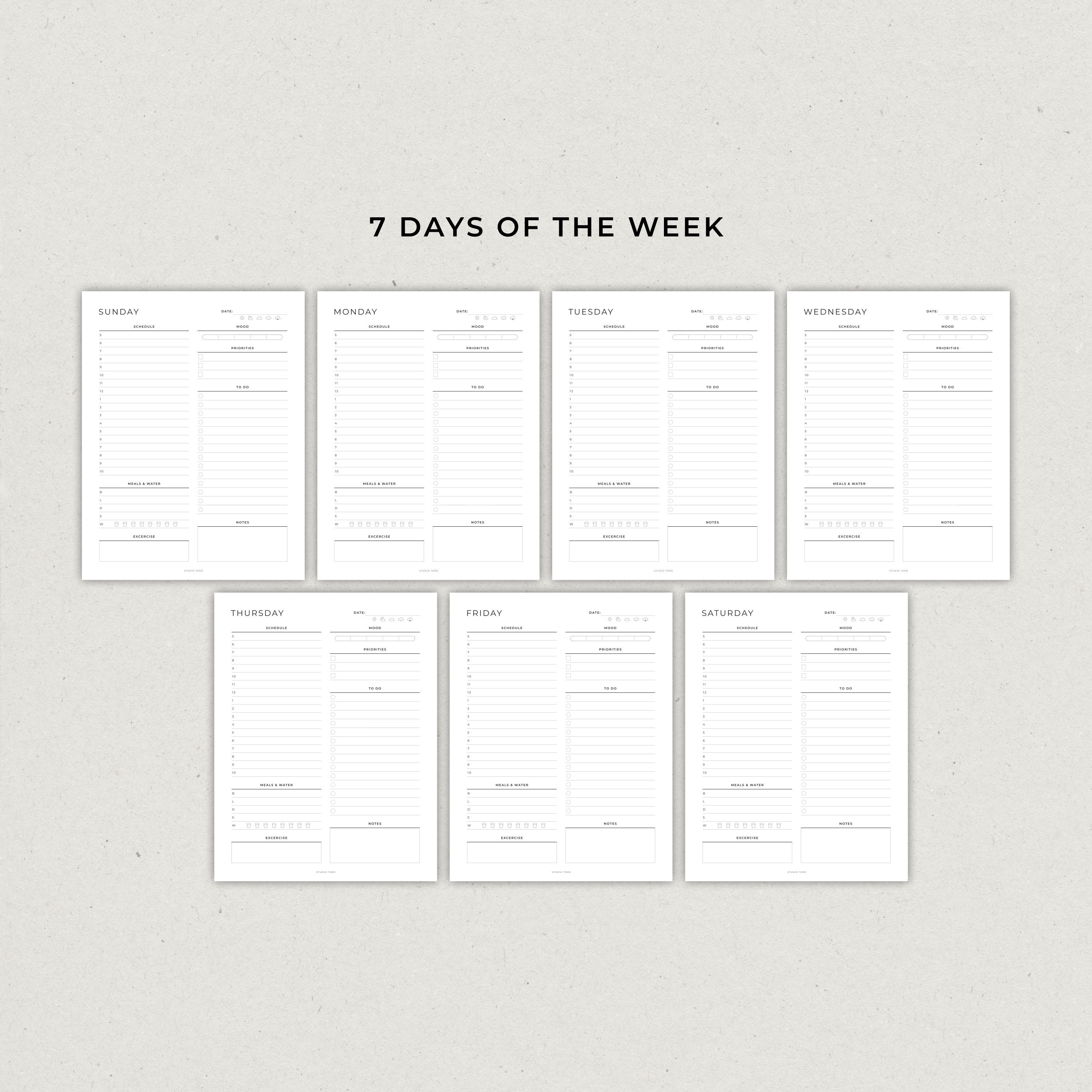 7 Day Planner, Daily Printable 8.5x11 Planner Daily Grind Planner ...