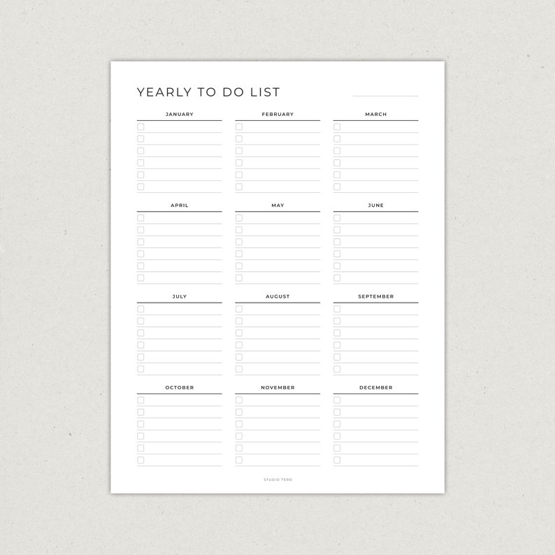 Yearly to Do List, Yearly Tasks, Yearly Planner, Annual Planner ...