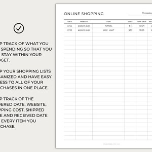 Online Shopping Tracker, Printable, Minimal, Shopping Planner, Expenses ...