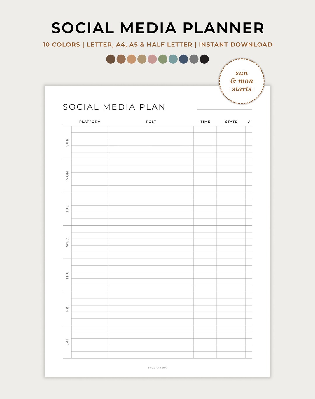 Social Media Planner, Printable, Instagram Post Tracker, Minimal ...