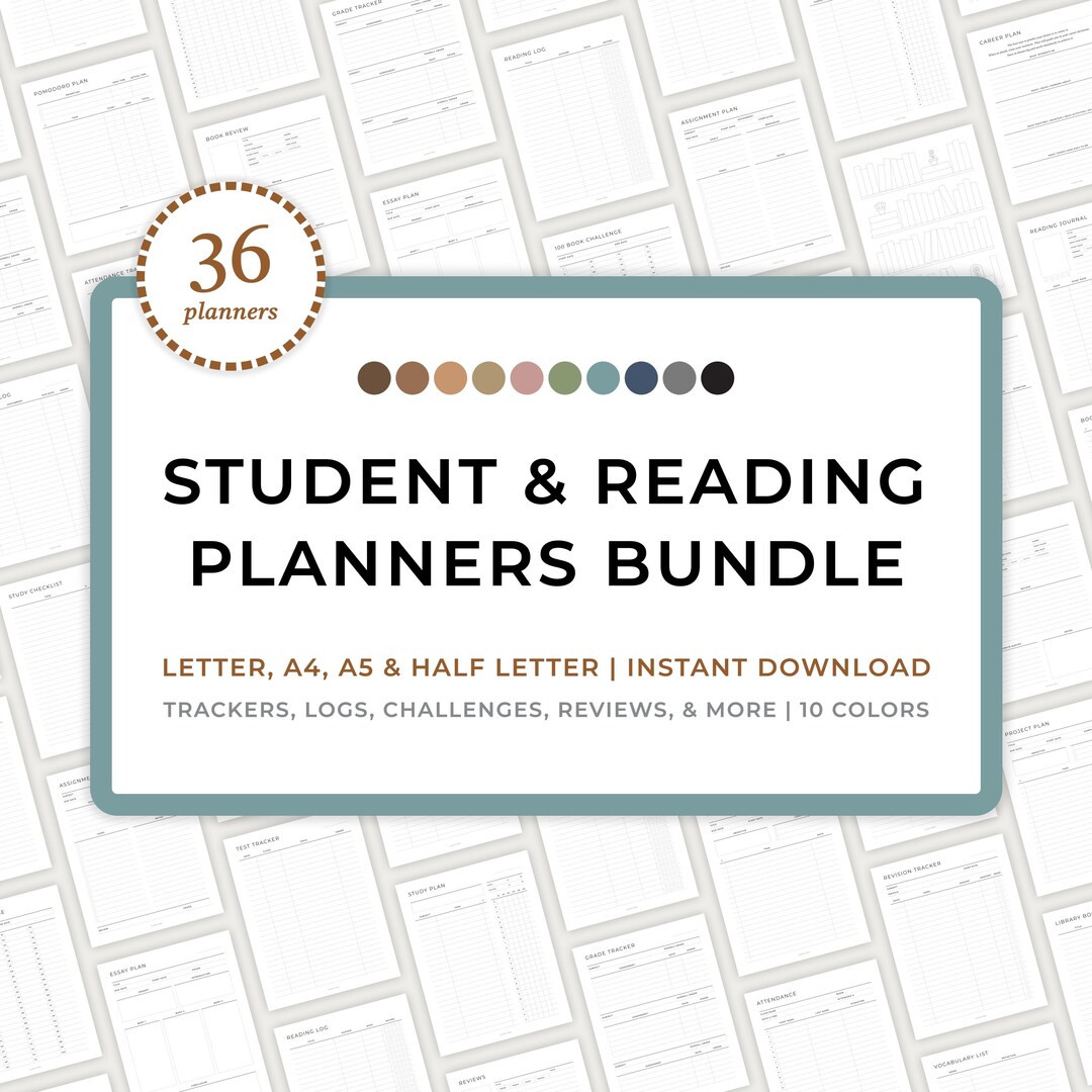Student & Reading Planners BUNDLE, Student Planner, Academic Planner ...