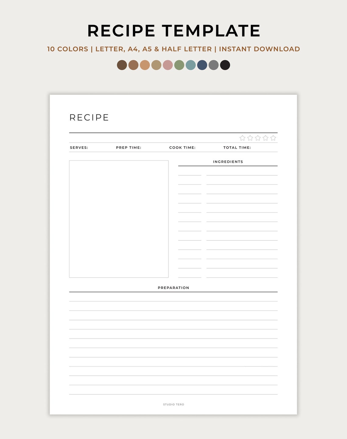 Recipe Template, Recipe Book Template, Cook Book Journal, Recipe Card ...