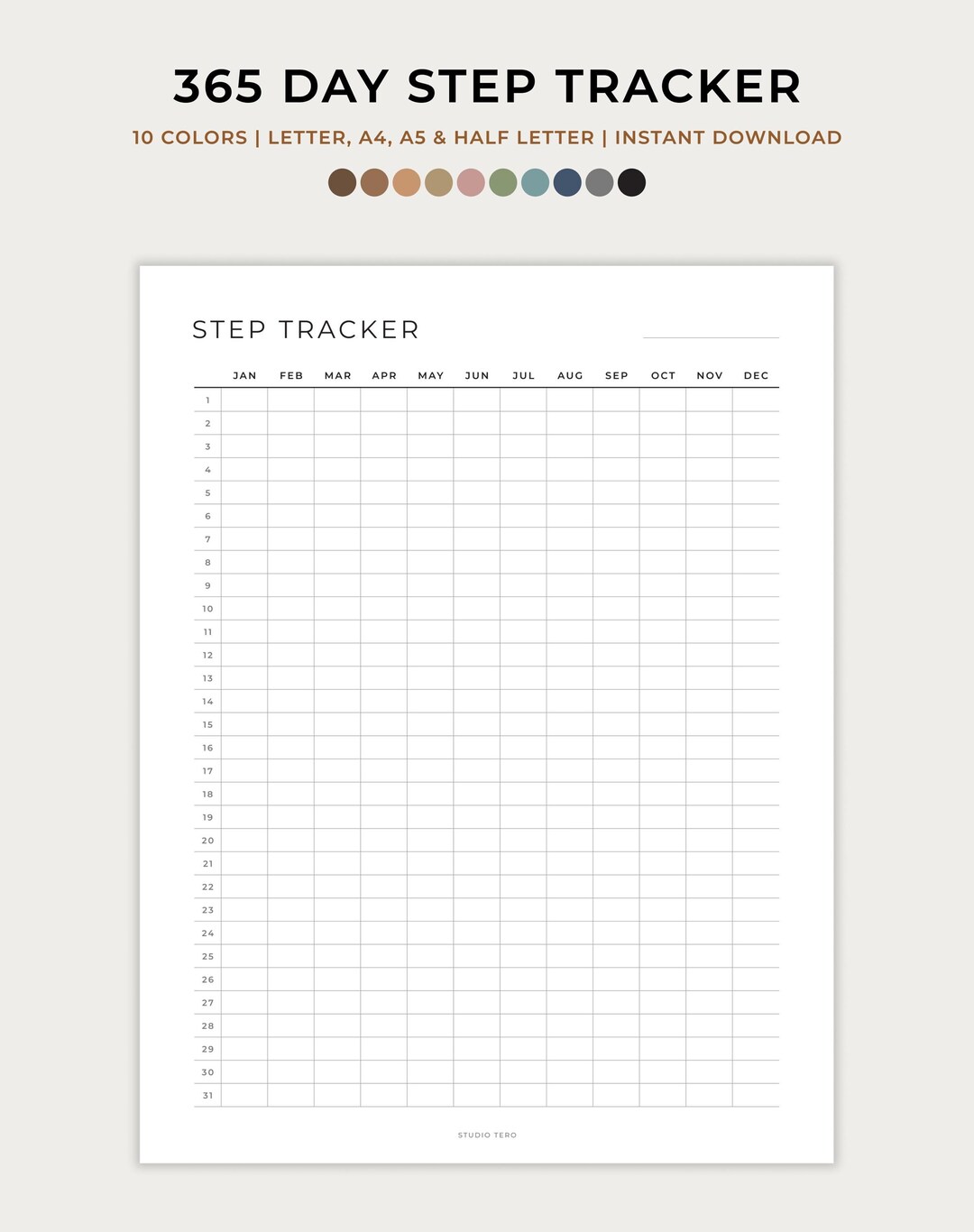 365 Day Step Tracker, Daily Step Record, Yearly Walking Log, Exercise ...