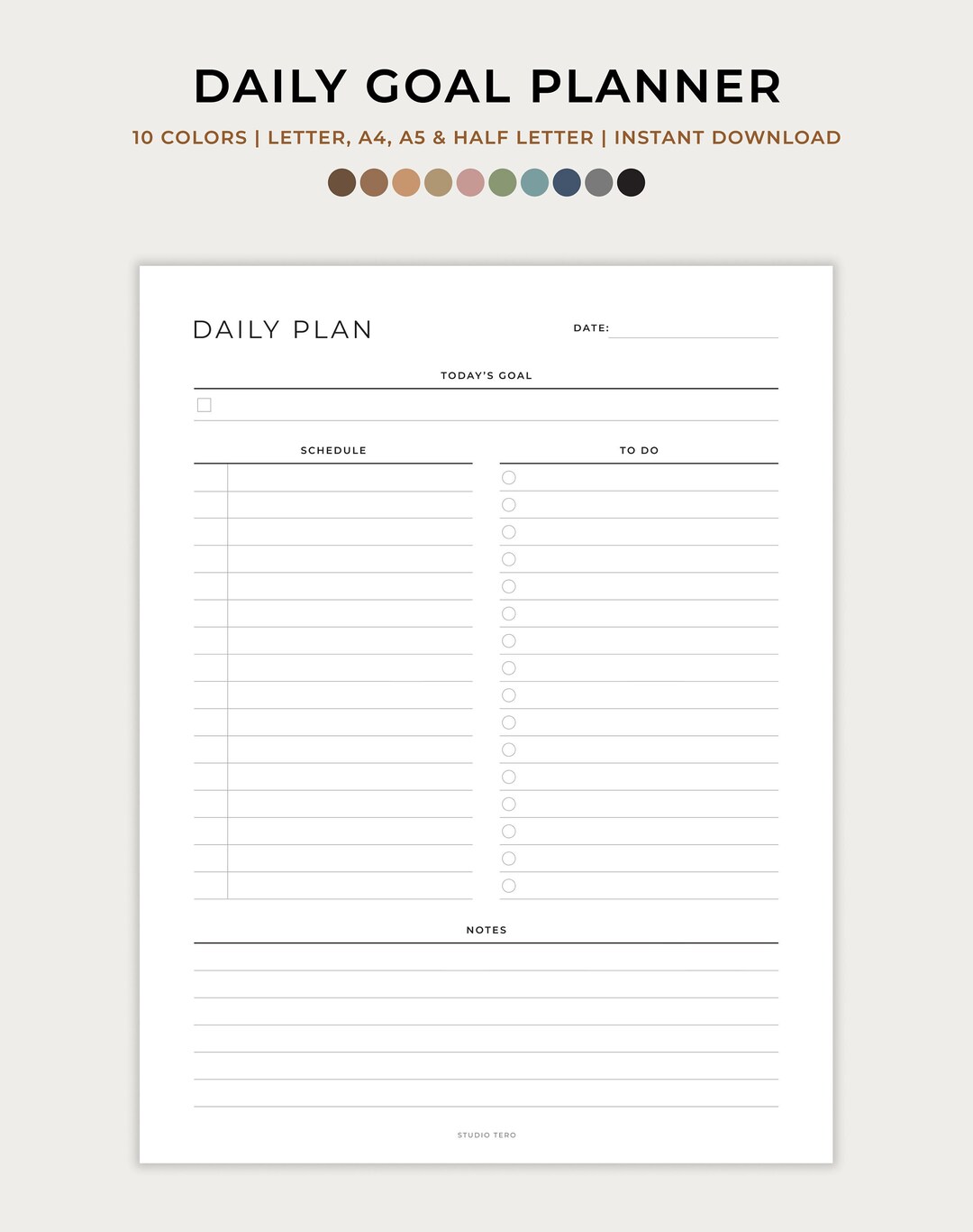 Daily Goal Planner, Daily Printable 8.5x11 Planner Daily Grind Planner ...